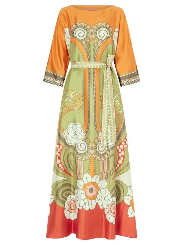 La DoubleJ Muumuu Belted Printed Silk-twill Maxi Dress - Multi