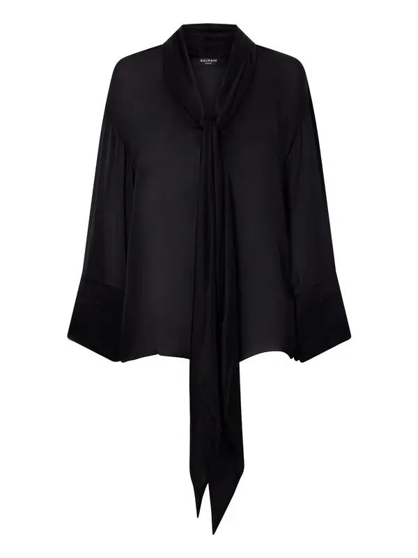 Balmain Knotted Silk Shirt - Black