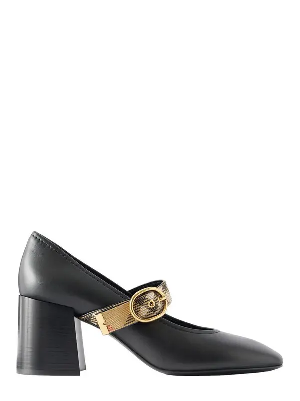 Burberry Checked Leather Mary Jane Pumps - Black