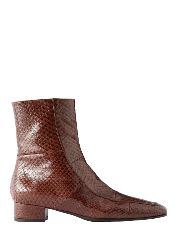 HERBERT LEVINE Shadow Ban Snake-effect Leather Ankle Boots - Brown