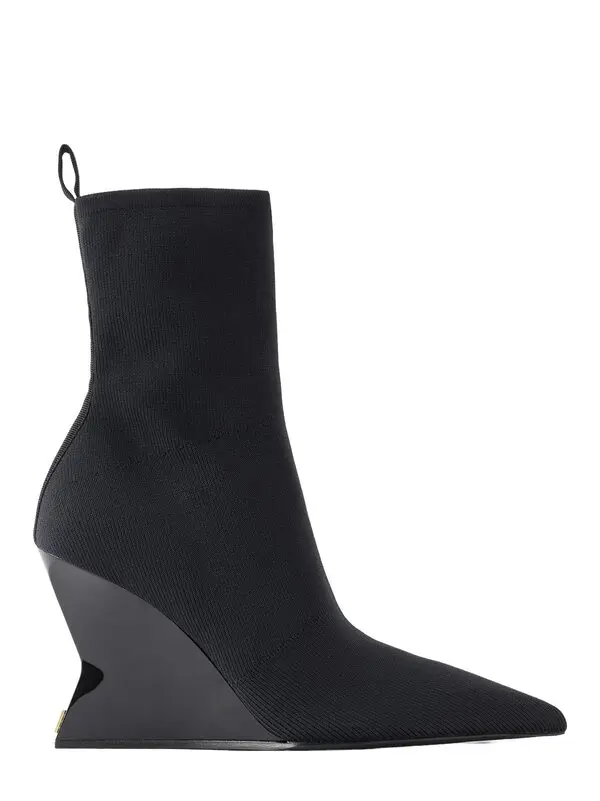 Balmain Knitted Wedge Ankle Boots - Black