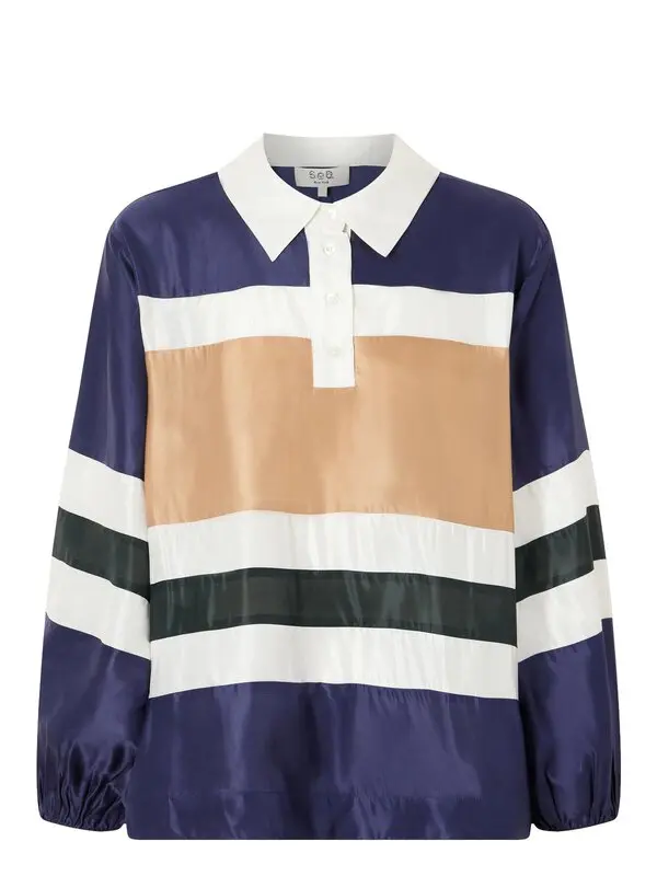 Sea Juliet Striped Satin Polo Shirt - Blue