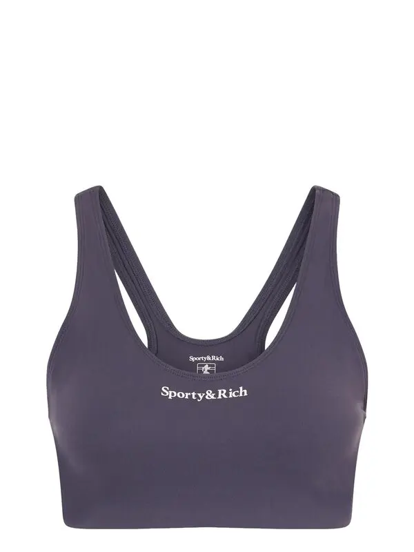 SPORTY & RICH Logo-print Stretch-jersey Sports Bra - Gray