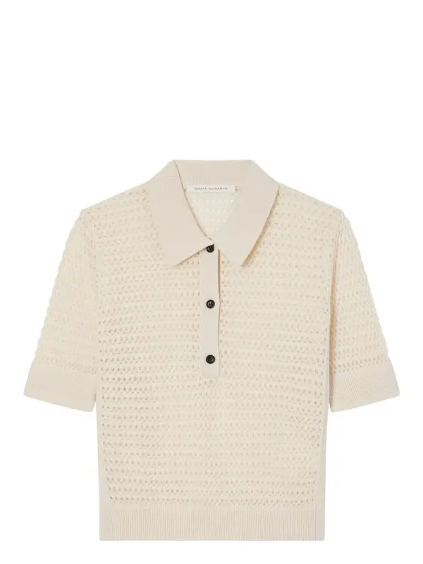 Maria Mcmanus Cashmere And Cotton-blend Crocheted Polo Shirt - Neutrals