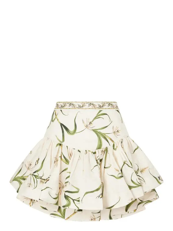 Agua Bendita Jacarina Ruffled Floral Linen Mini Skirt - Neutrals