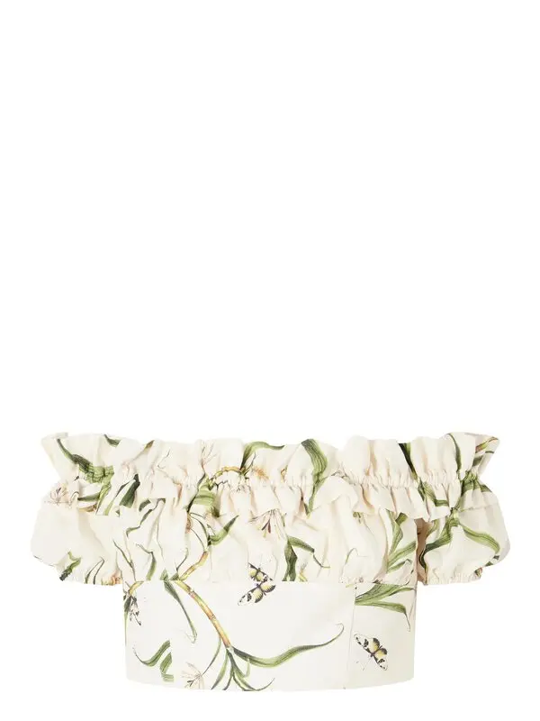 Agua Bendita Pimienta Azucar Cropped Floral Linen Top - Neutrals