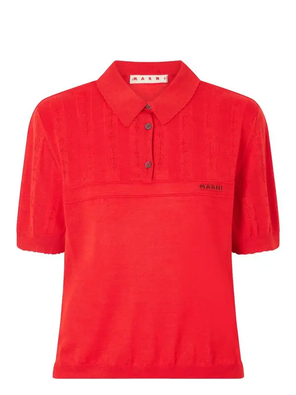 Marni Patterned Wool And Silk-blend Knitted Polo Shirt - Red