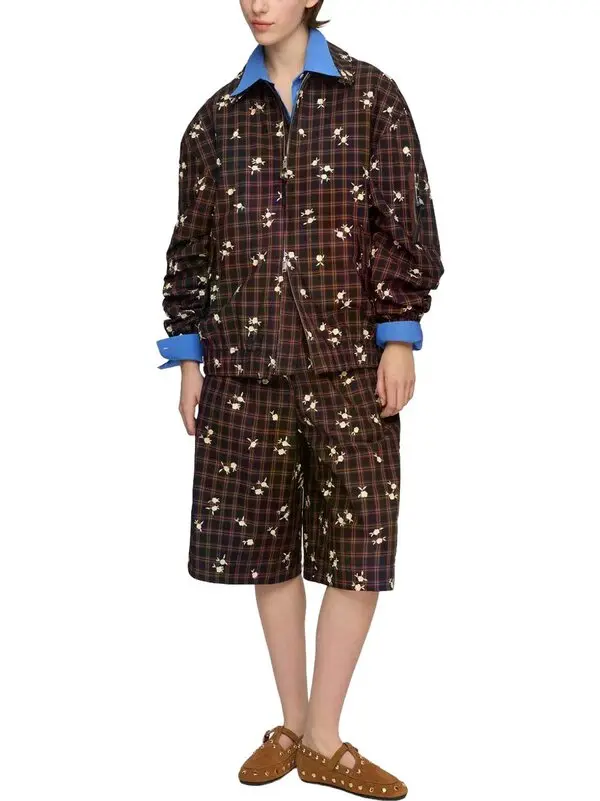 GANNI Checked Bomber Jacket - Brown