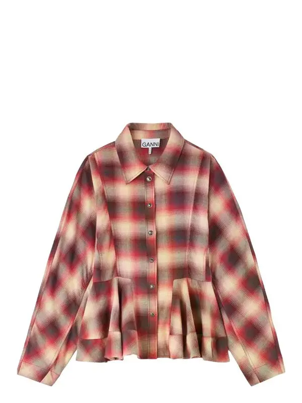 GANNI Checked Peplum-waist Shirt - Red