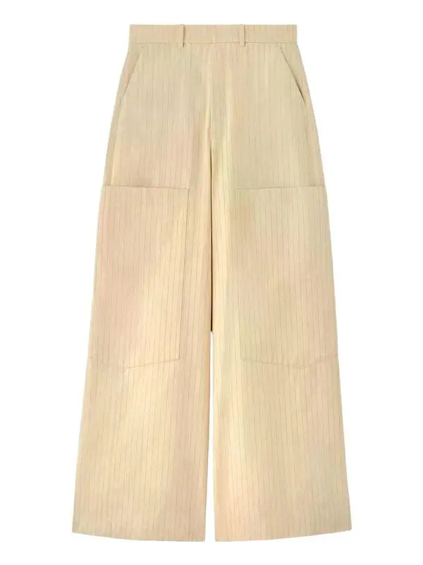 GANNI Pinstriped Patch-pocket Wide-leg Trousers - Neutrals