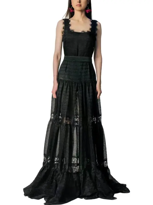 MIAU BY CLARA ROTESCU Lace-trim Maxi Dress - Black