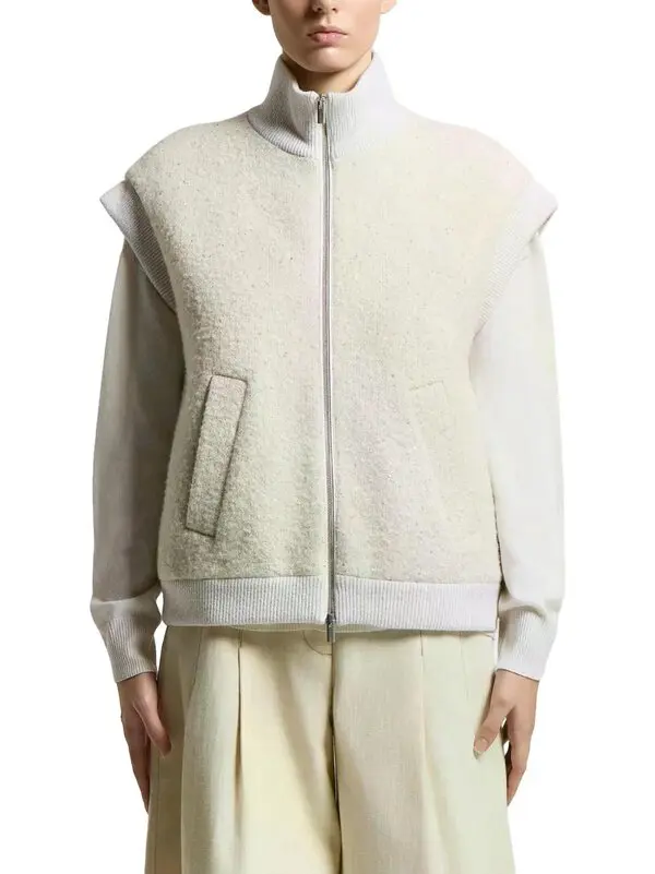 Peserico Sleeveless Sequin-embellished Bouclé Jacket - Neutrals