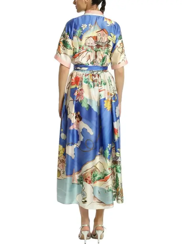 MIAU BY CLARA ROTESCU Graphic Print Midi Dress - Blue