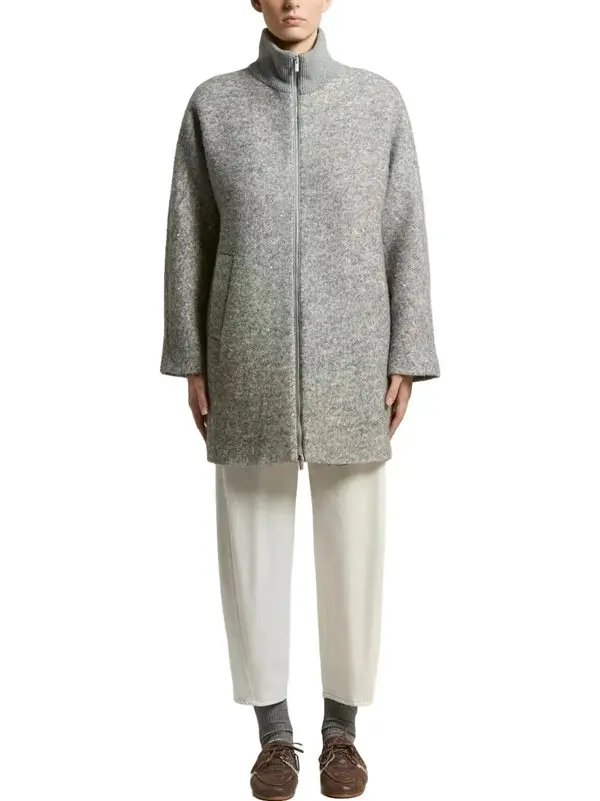Peserico Embellished High-neck Coat - Grey