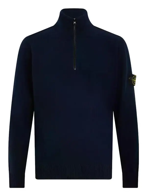 Stone Island Logo-patch Half-zip Sweater - Blue