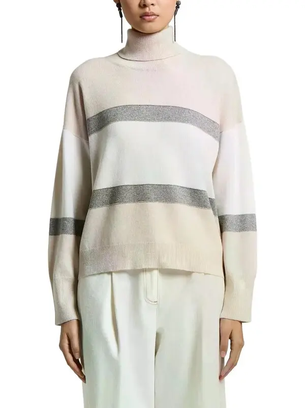 Peserico Striped Roll-neck Jumper - Neutrals