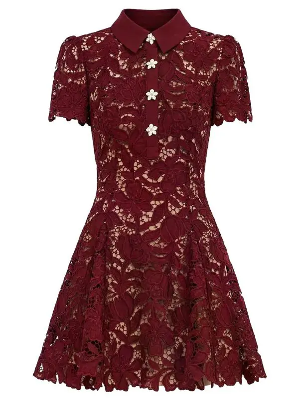 SELF-PORTRAIT Floral Guipure Lace Mini Dress - Red