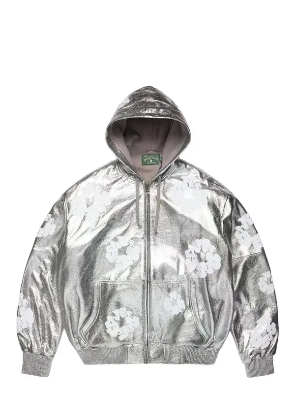 DENIM TEARS Cotton Wreath Leather Hooded Jacket - Silver