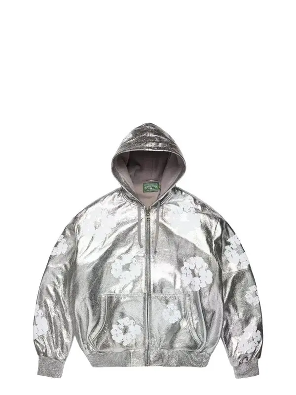 DENIM TEARS Cotton Wreath Leather Hooded Jacket - Silver