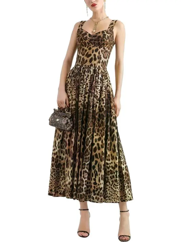 Dolce & Gabbana Leopard Print Poplin Midi Dress - Neutrals
