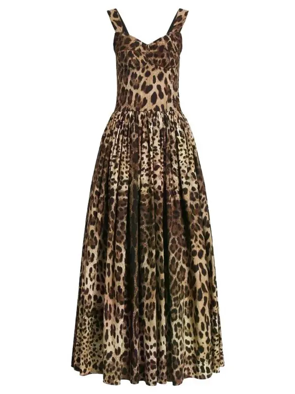 Dolce & Gabbana Leopard Print Poplin Maxi Dress - Neutrals