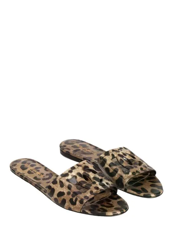Dolce & Gabbana Leo-print Calfskin Flat Slides - Neutrals