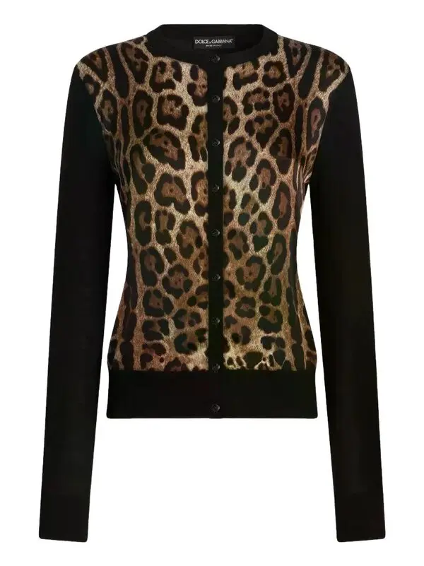 Dolce & Gabbana Leo Print Wool Cardigan - Black