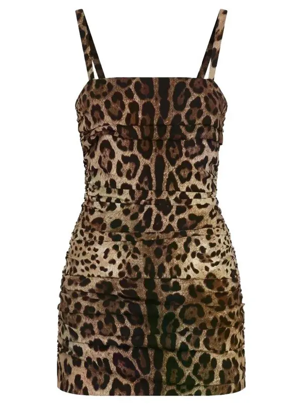 Dolce & Gabbana Leo-print Ruched Dress - Neutrals