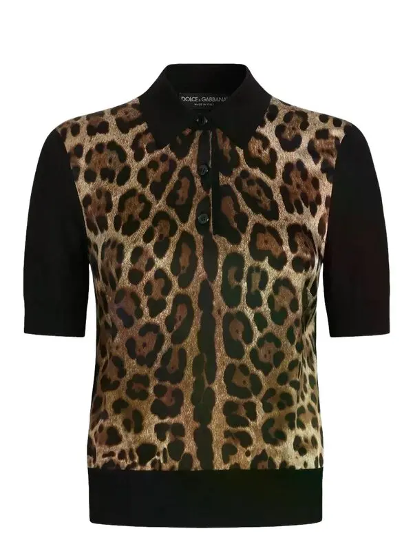 Dolce & Gabbana Leopard Print Wool Polo - Neutrals