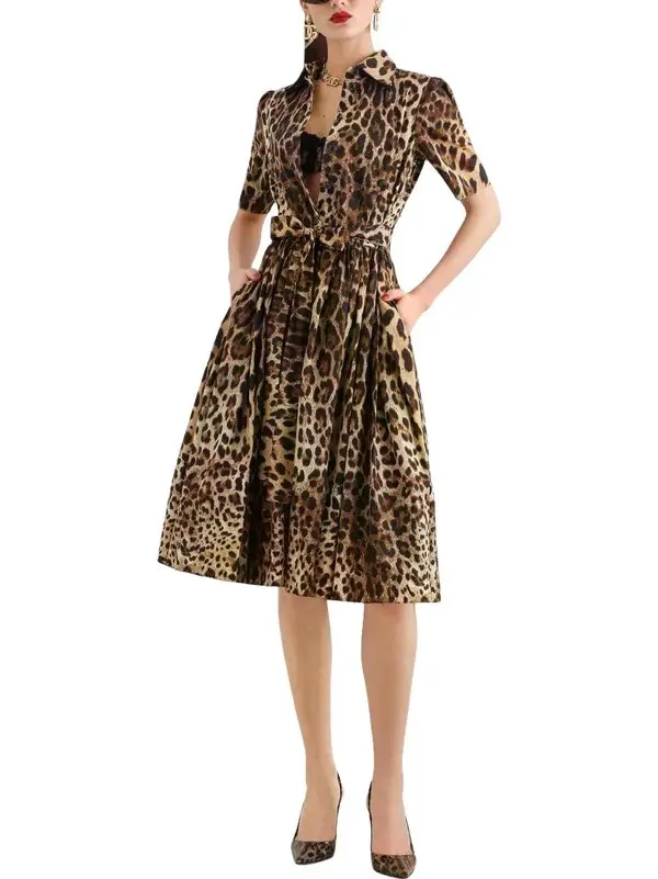 Dolce & Gabbana Leo-print Poplin Shirt Dress - Neutrals