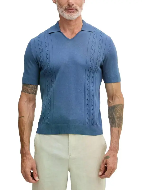 BENETTON Cable-knit V-neck Polo Shirt - Blue