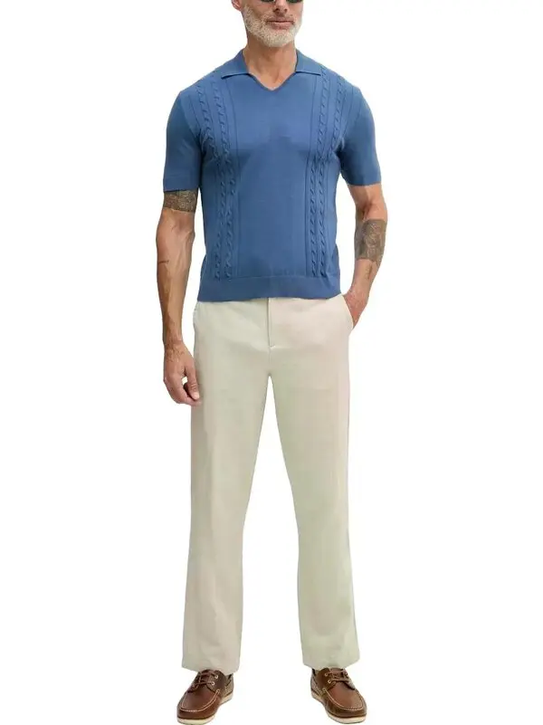 BENETTON Cable-knit V-neck Polo Shirt - Blue