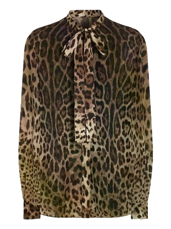 Dolce & Gabbana Leo-print Georgette Shirt With Bow Detail - Neutrals