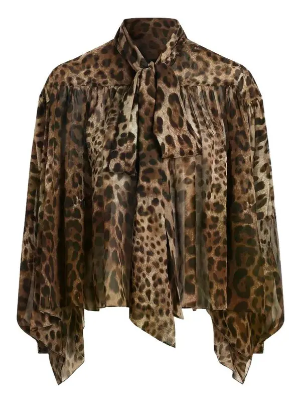 Dolce & Gabbana Leopard Print Silk Chiffon Blouse - Brown