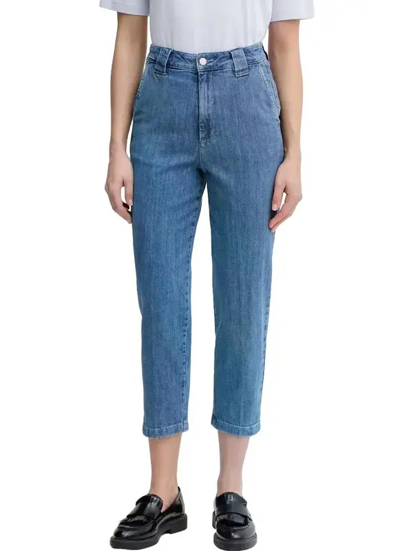 BENETTON High-waisted Cropped Jeans With Silver-tone Hardware - Blue
