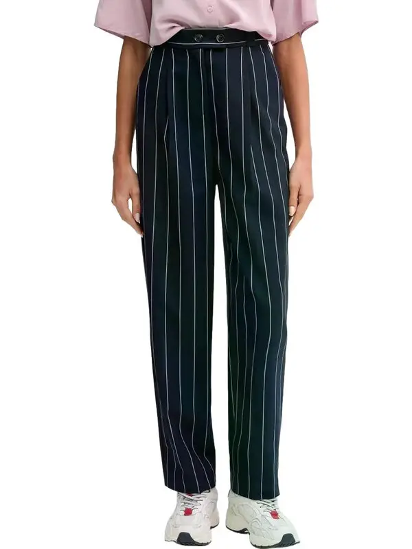 BENETTON Pinstripe Pattern Pleated Trousers - Blue