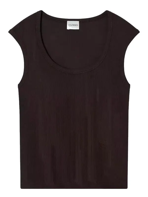 Closed Ribbed Cap-sleeve T-shirt - Brown