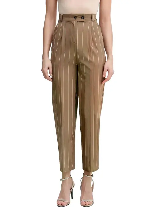 BENETTON Pinstripe Pleated Trousers - Brown