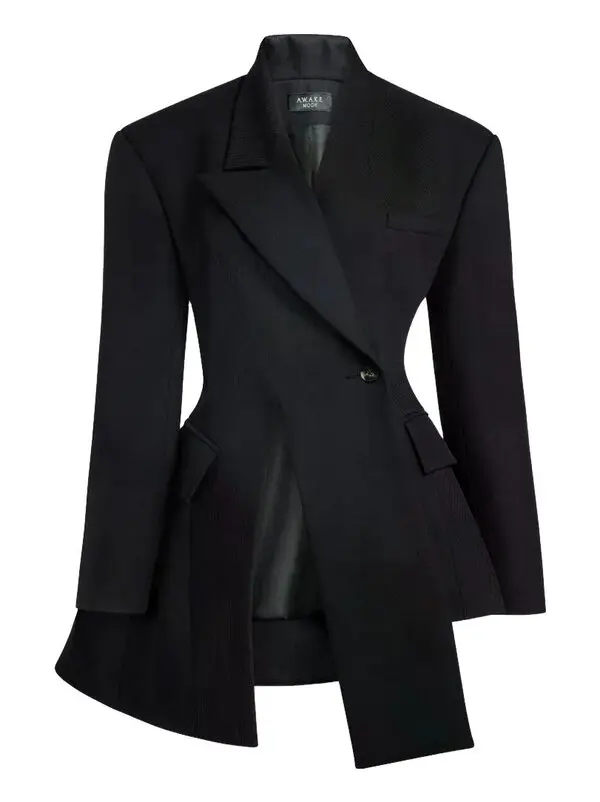 A.W.A.K.E. Mode Asymmetrical Wool Jacket - Black