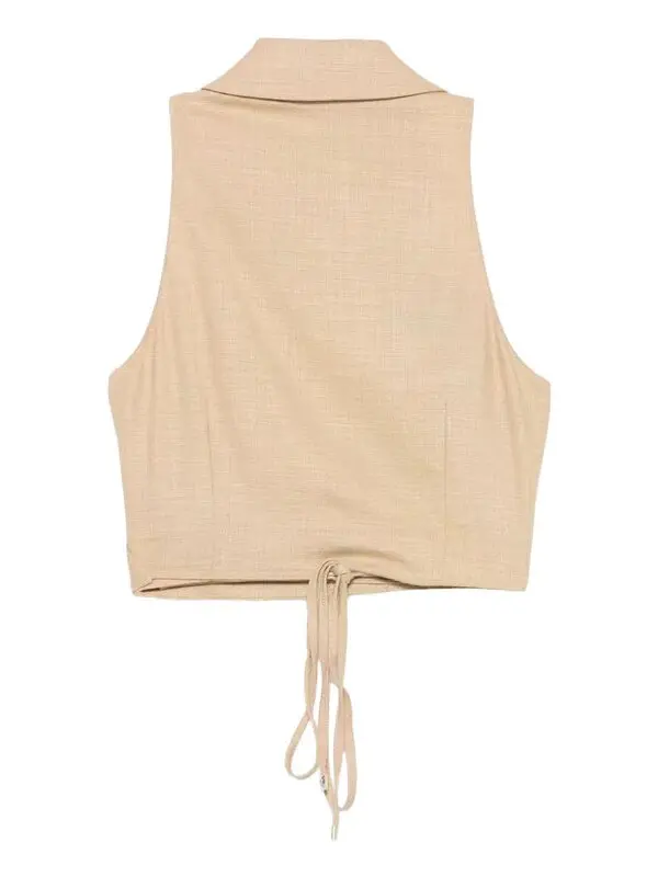 SIMONA CORSELLINI Sleeveless Cropped Wrap Top With Notched Lapels - Neutrals