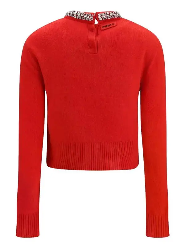 Pinko Berlino Crystal-embellished Ribbed-trim Sweater - Red