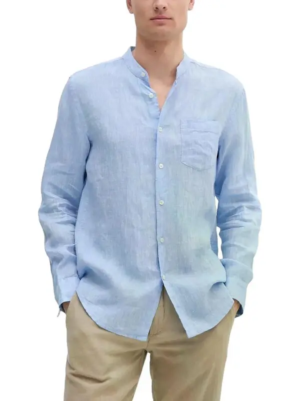 BENETTON Band-collar Pocket-detail Shirt - Blue