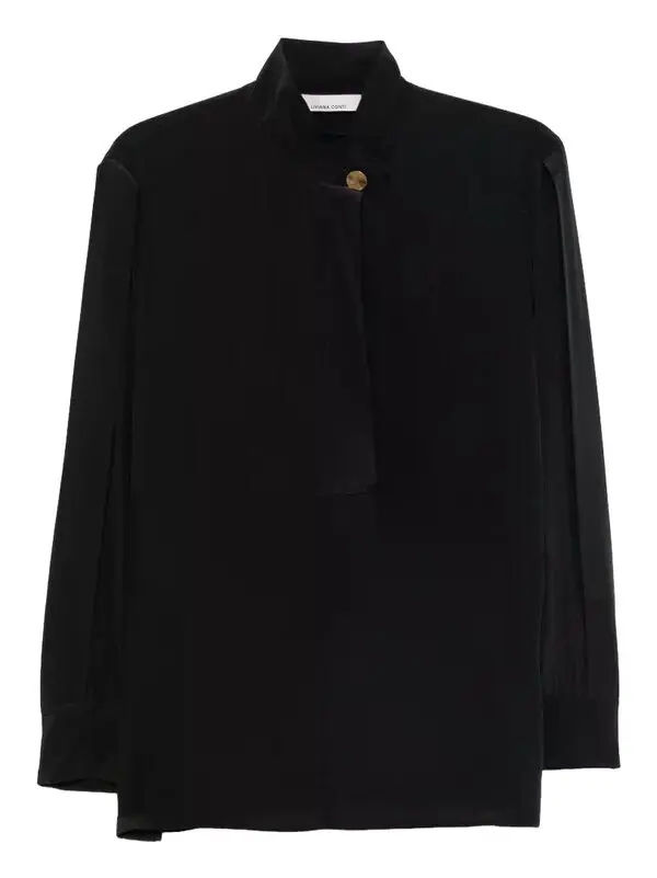 Liviana Conti Mock Neck Blouse With Gold-tone Button Detail - Black