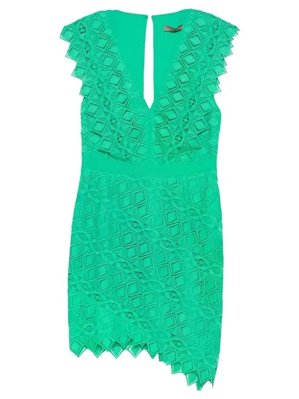 SIMONA CORSELLINI Lace Asymmetric-hem Mini Dress - Green