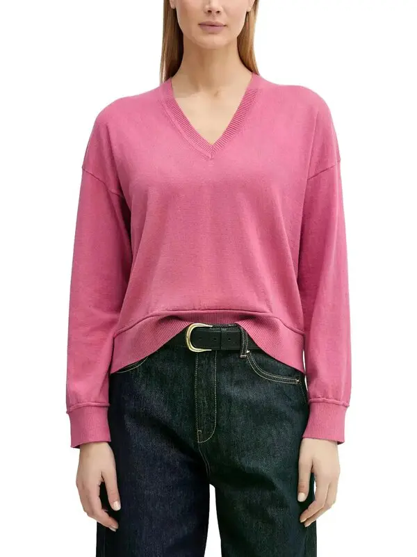 BENETTON V-neck Ribbed-trim Sweater - Pink
