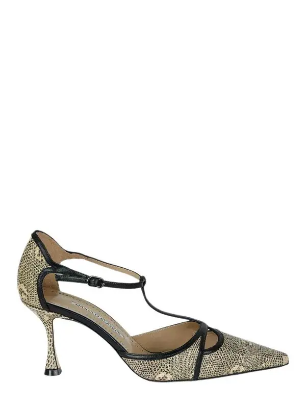 Manolo Blahnik Gish Snakeskin-effect T-bar Pumps - Neutrals