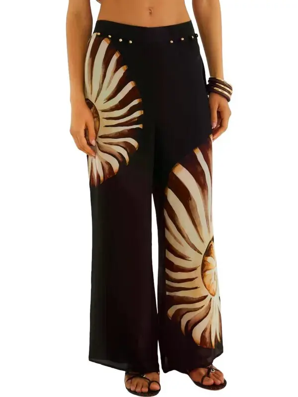 Farm Rio Ammonite Print Smocked Trousers - Black