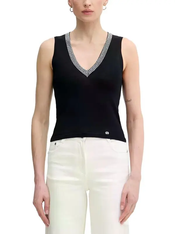 GAUDI Crystal-embellished V-neck Sleeveless Top - Black
