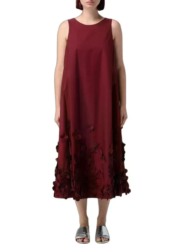 MEIMEIJ Sleeveless Midi Dress With Flower Appliqu - Red
