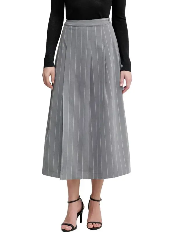 BENETTON Pinstripe-pattern Pleated Midi Skirt - Grey
